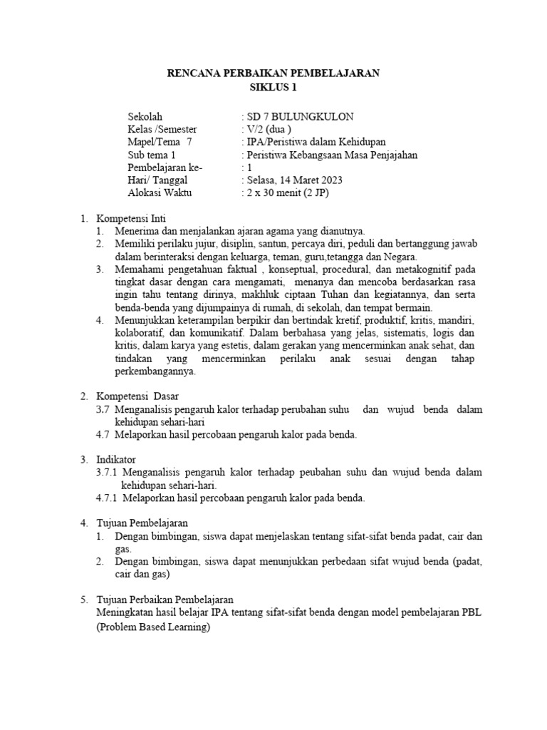 Tugas PKP 2 Rencana Perbaikan Pembelajaran Siklus 1 - Candra Adi Nugroho - Nim 857738322 | PDF ...