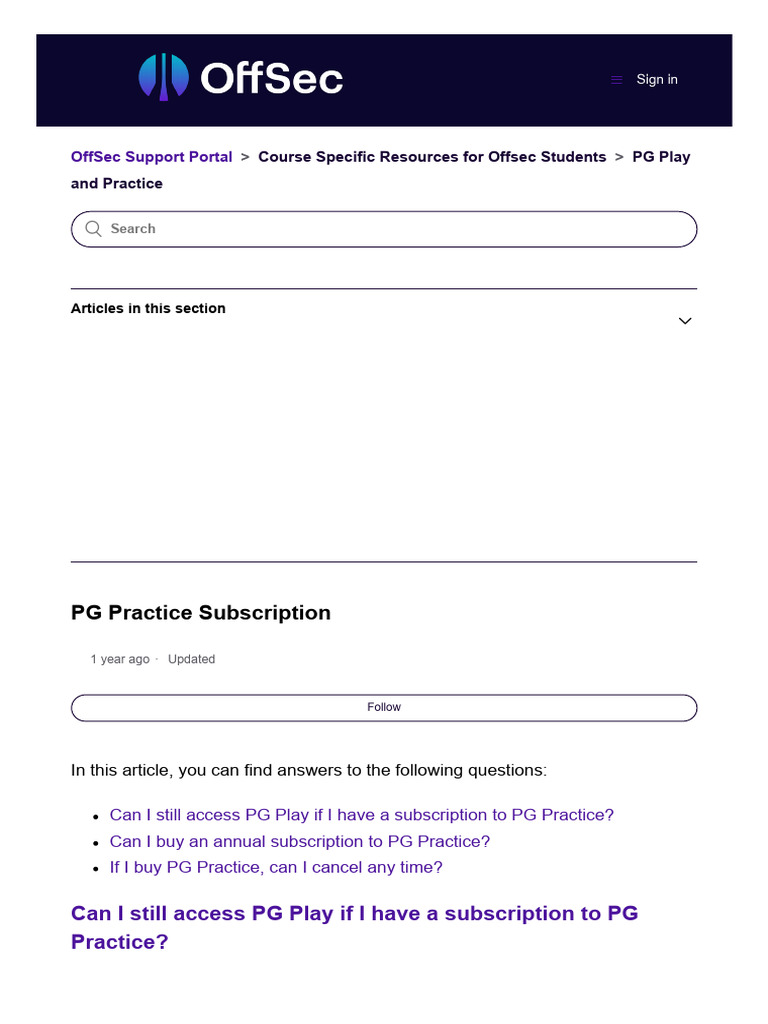 PG Practice Subscription - OffSec Support Portal | PDF