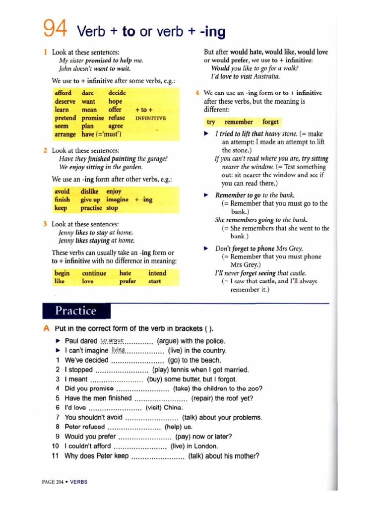 Verb Inf Ing | PDF
