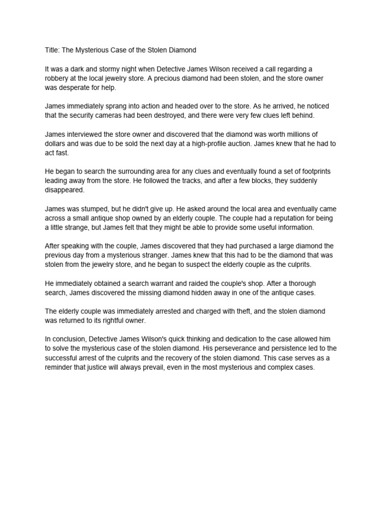 Title - The Mysterious Case of The Stolen Diamond | PDF | General Fiction