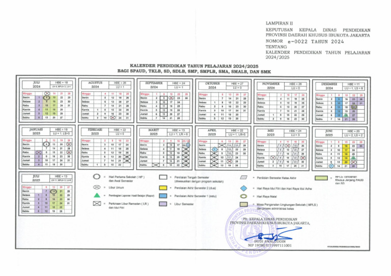 SK Kadisdik Nomor E-0022 Tahun 2024 Kalender Pendidikan Tahun Pelajaran ...
