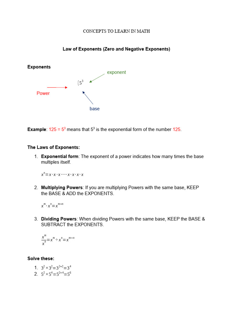 Concepts To Learn in Math | PDF | Exponentiation | Multiplication