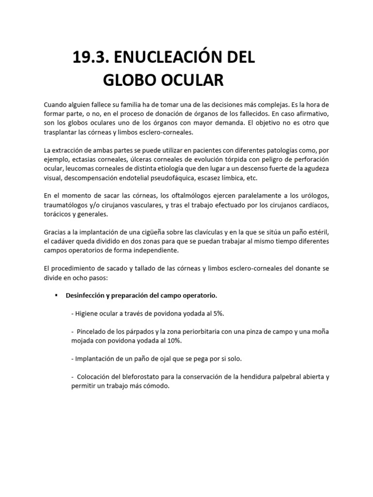 19.3. Enucleación del globo ocular | PDF | Córnea | Ojo