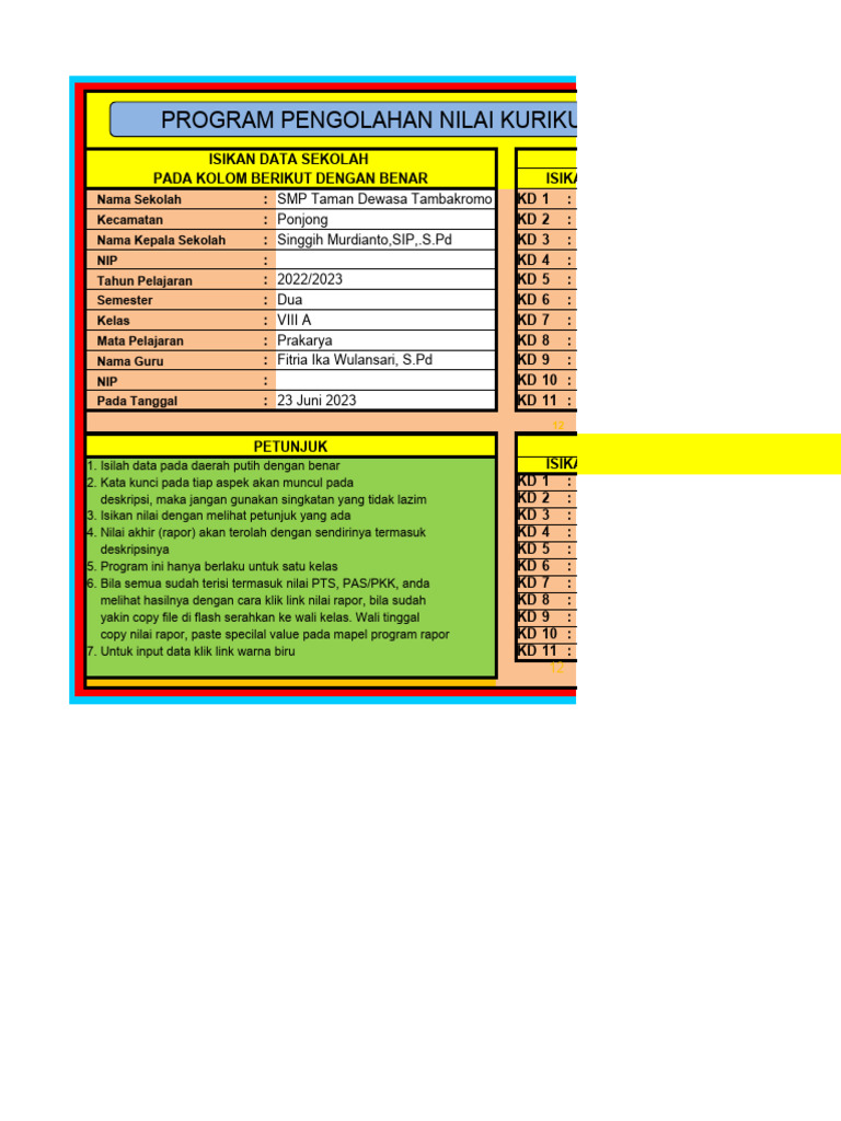 RAPOT MAPEL KELAS VIII - PRAKARYA Semester 2 | PDF