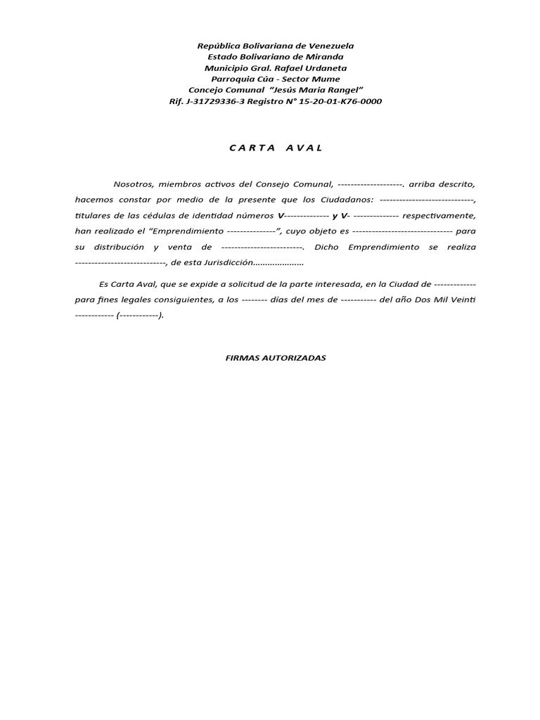 Modelos CARTA AVAL | PDF | Gobierno