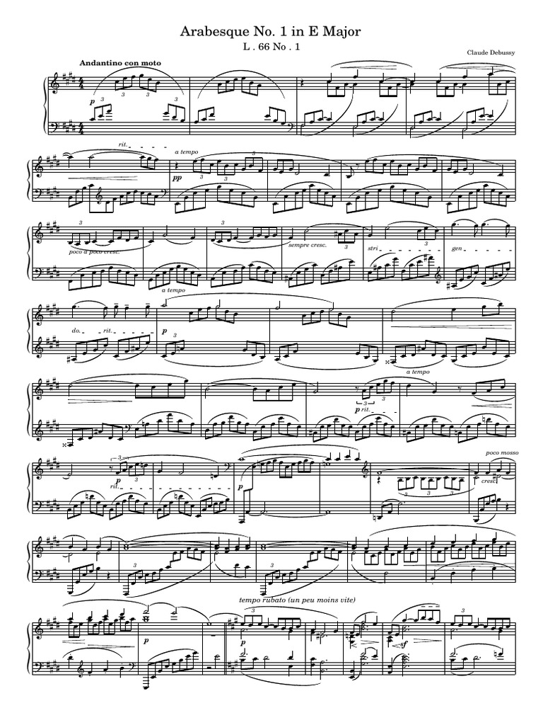 2 Arabesques Claude Debussy Arabesque No. 1 in E Major | PDF | Musical ...