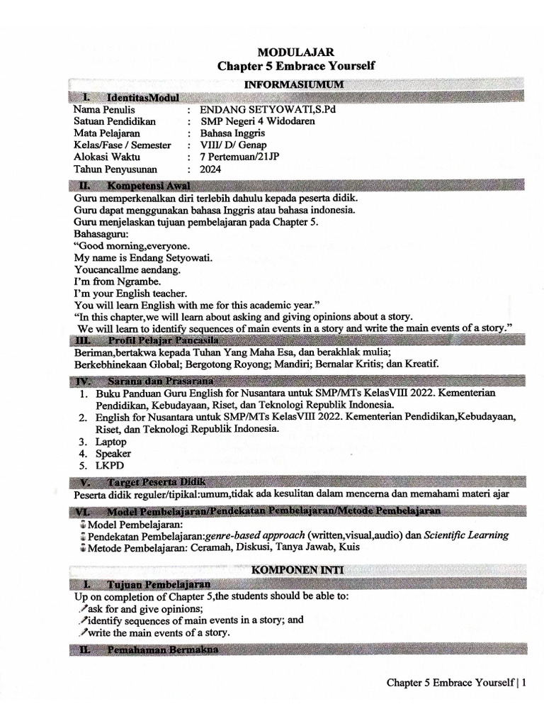 Modul Ajar BIG Kelas 8 Semester 2 Chapter 5 | PDF