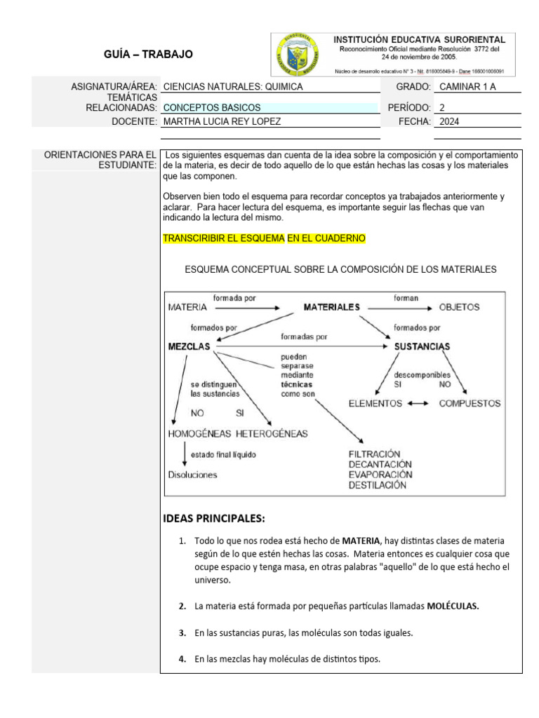 Guía Quimica Conceptos Basicos Mezclas Y Sustancias Tabla P 1 Pdf