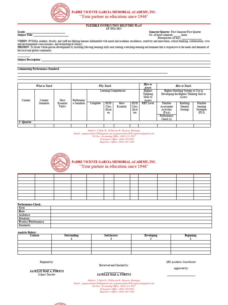 Flexible Instructional Delivery Plan_Template | Download Free PDF ...