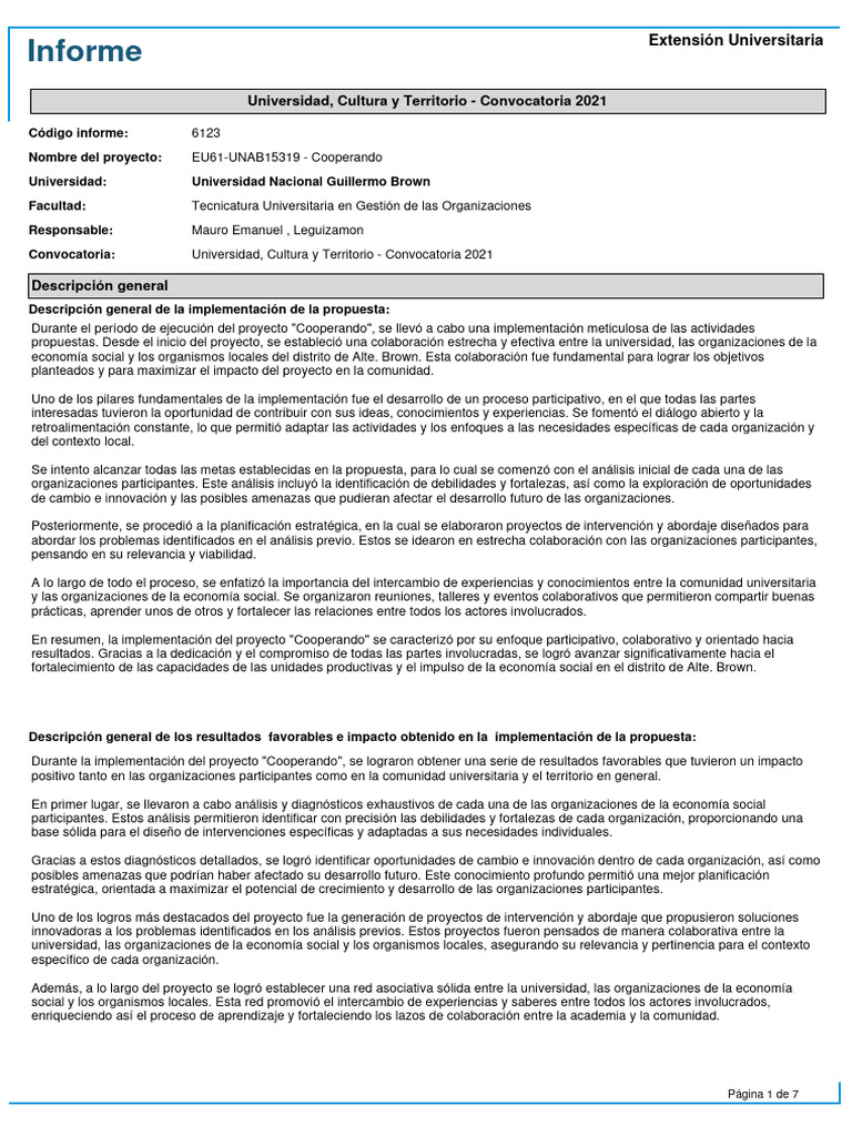Informe - Final 6123 Eu61 Unab15319 | PDF | Análisis FODA | Sustentabilidad