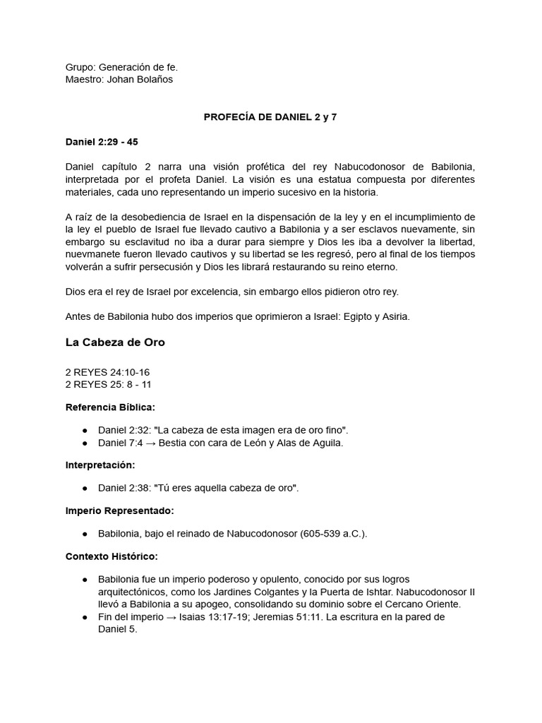Profecía de Daniel 2 | PDF | Libro de daniel | Daniel (figura bíblica)