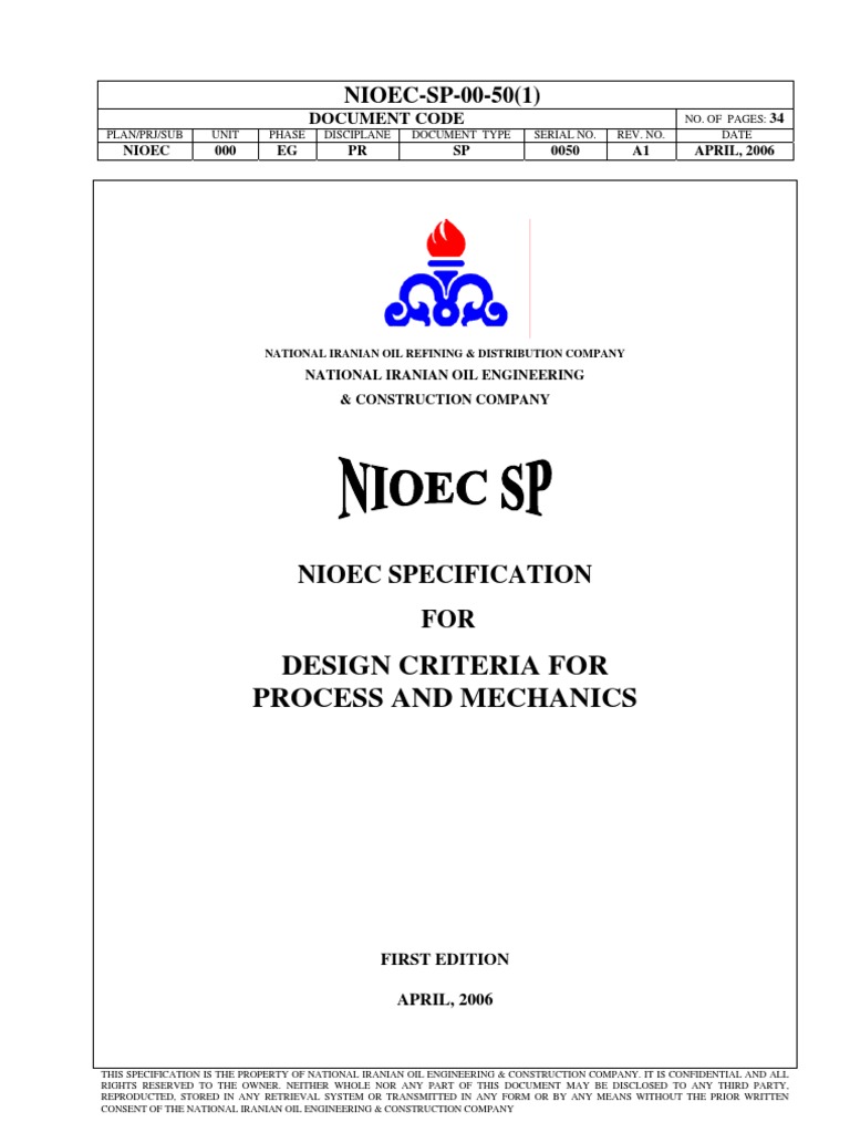NIOEC Design Criteria Specification | PDF | Pump | Specification ...