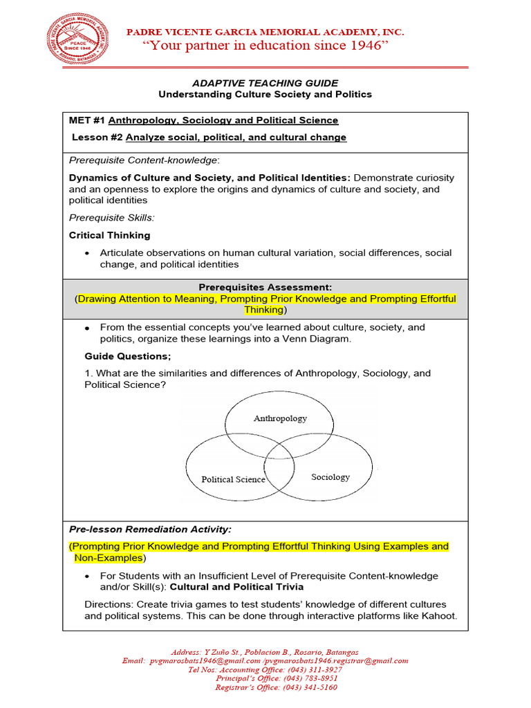 Adaptive Teaching Guide Template | PDF | Learning | Society