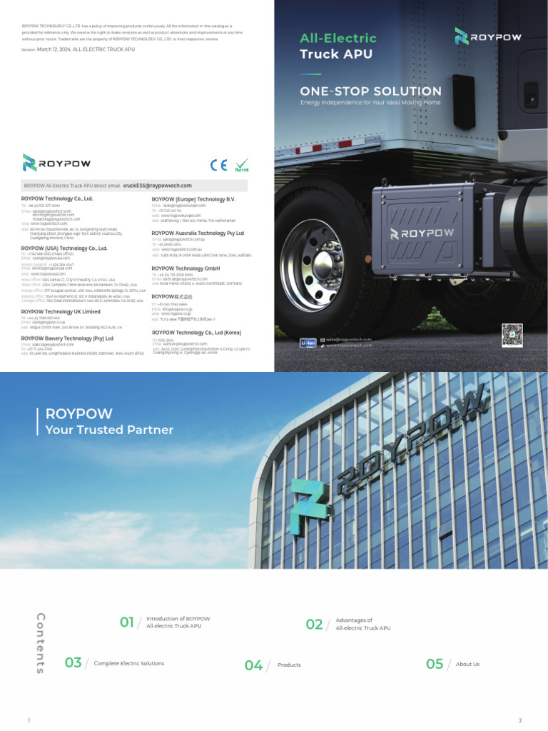 ROYPOW All-Electric Truck APU Brochure - Ver. March 12, 2024 | PDF ...