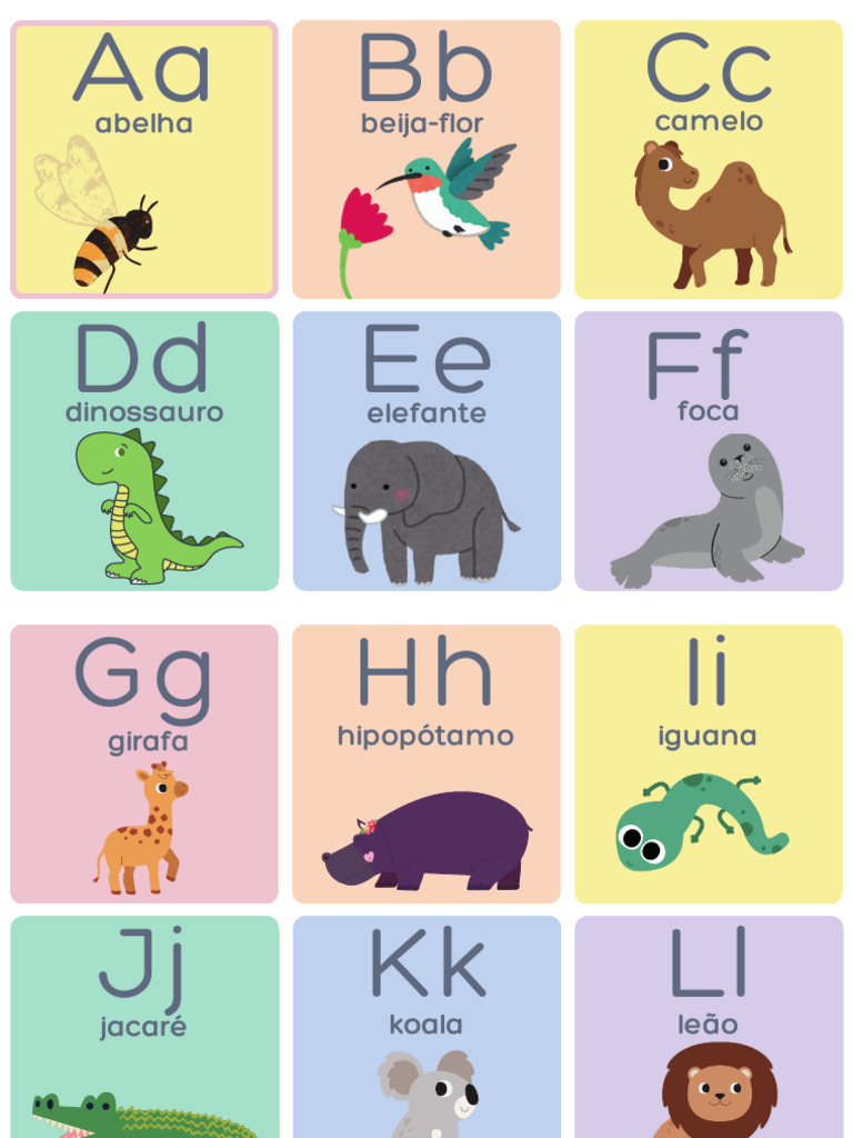 Rainbow Pastel Animal Alphabet Flashcards | PDF