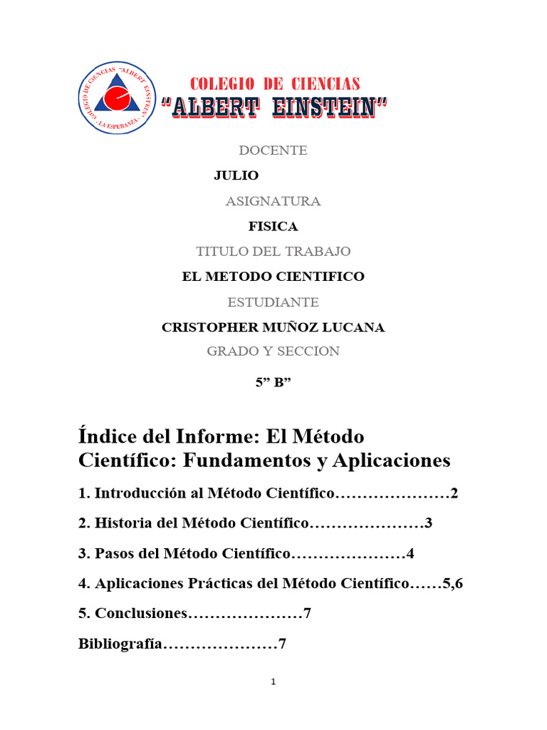 METODO CIENTIFICO INFORME | PDF | Método científico | Science
