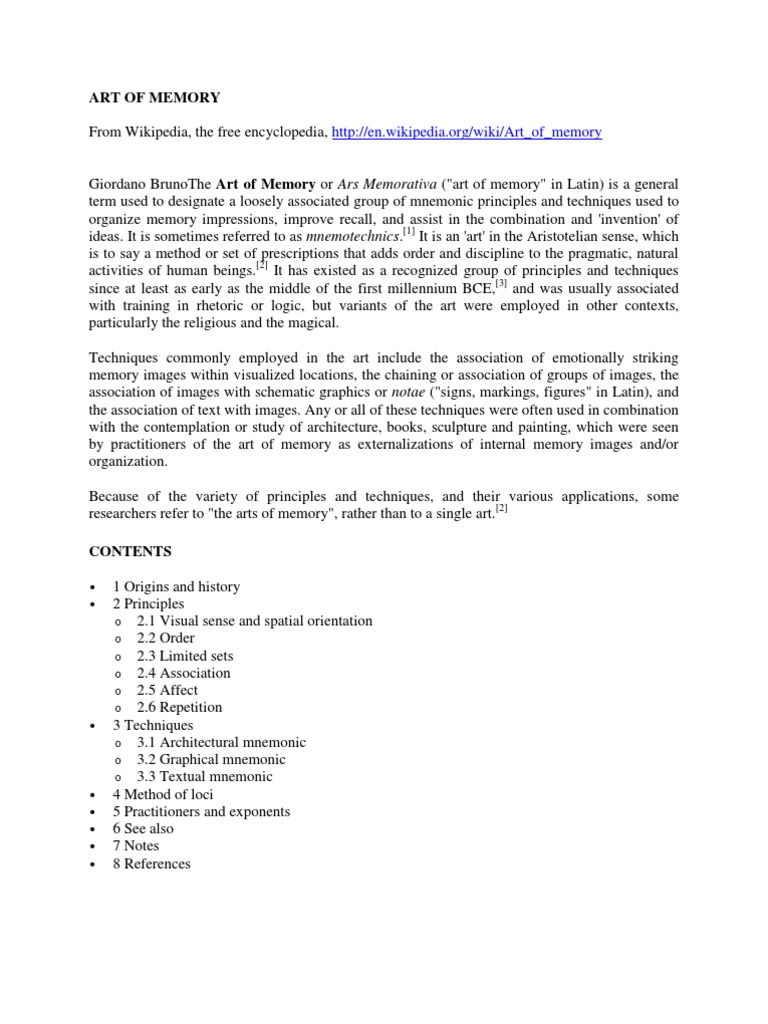 Art of Memory | PDF | Cognitive Science | Mental Processes