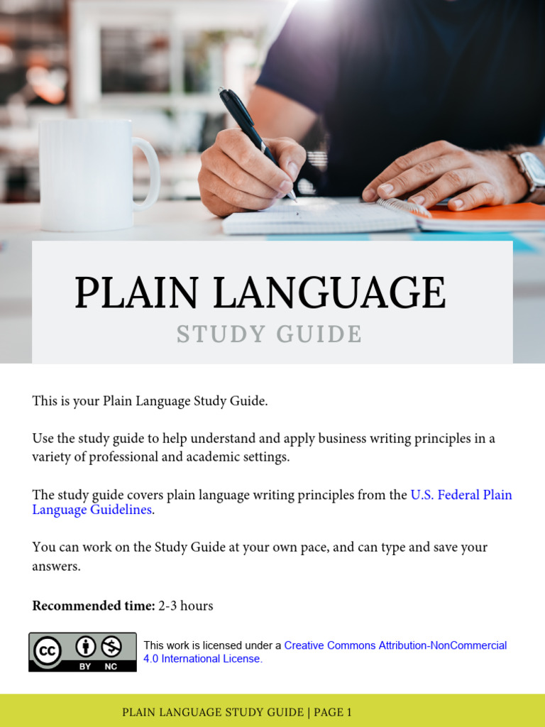 1700 Plain+Language+Study+Guide OER | PDF | Plain Language | Verb