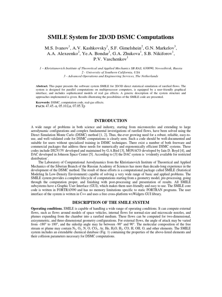 Smile System For 2d 3d Dsmc Computation Pdf Collision Rocket Engine