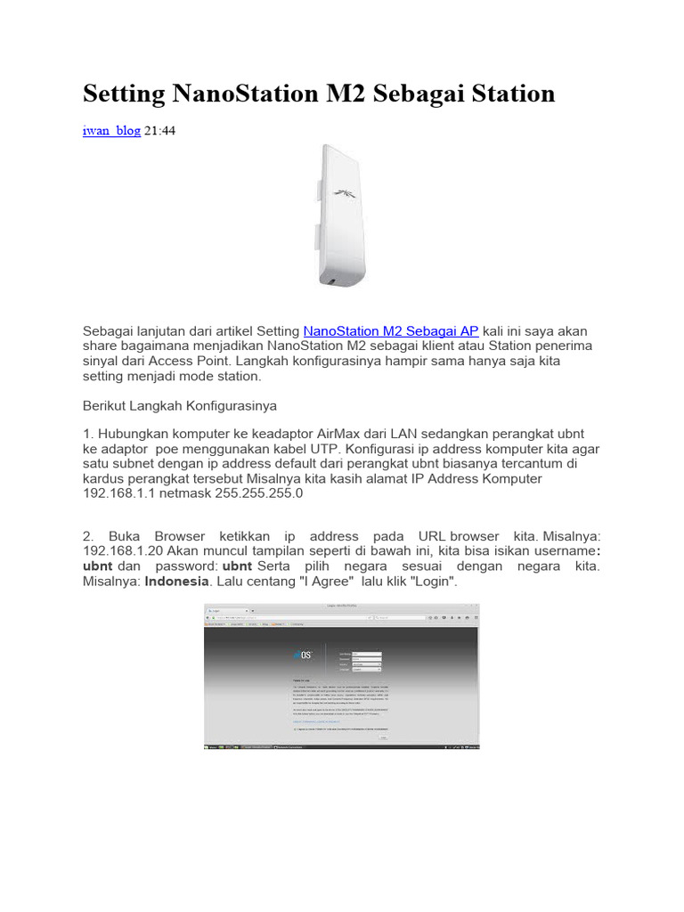 Setting NanoStation M2 Sebagai Station | PDF