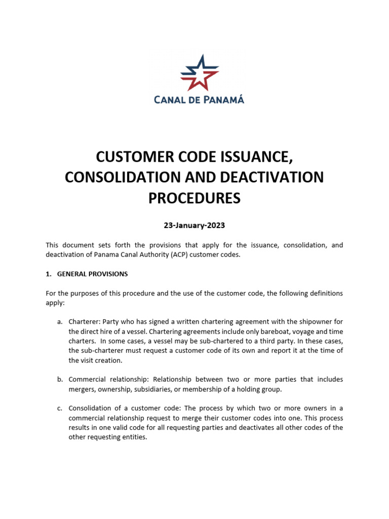 Panama Canal Customer Code Procedures | PDF | Subsidiary | Identity ...
