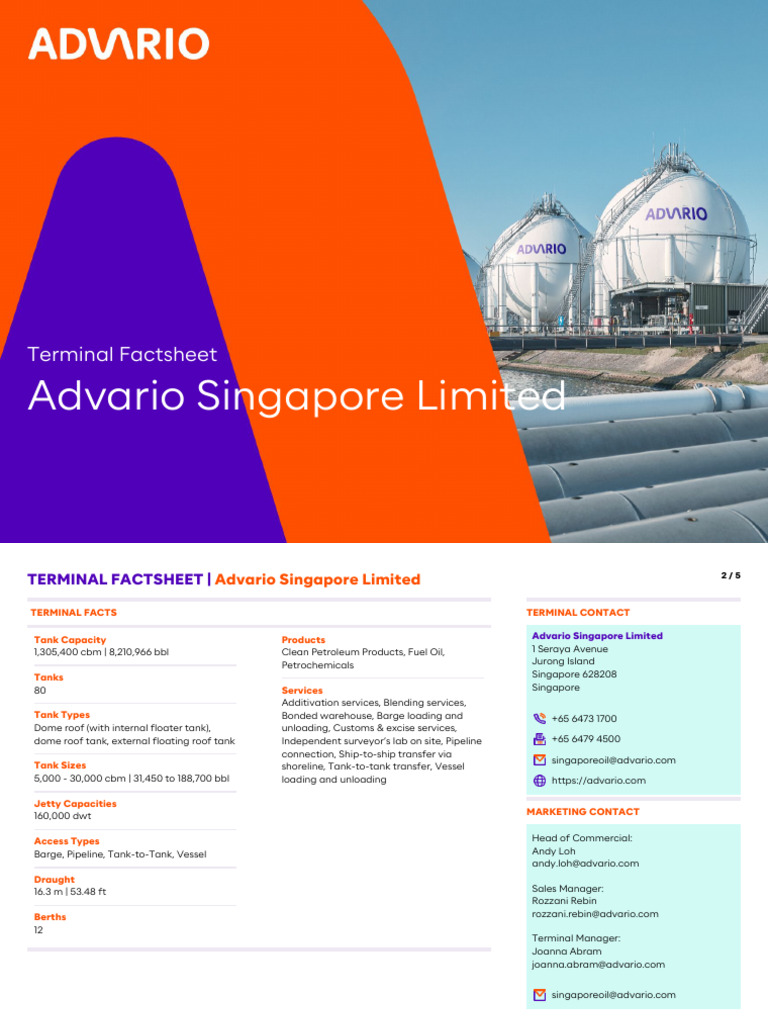 Advario Singapore Limited Factsheet | PDF | Petroleum | Hydrocarbons