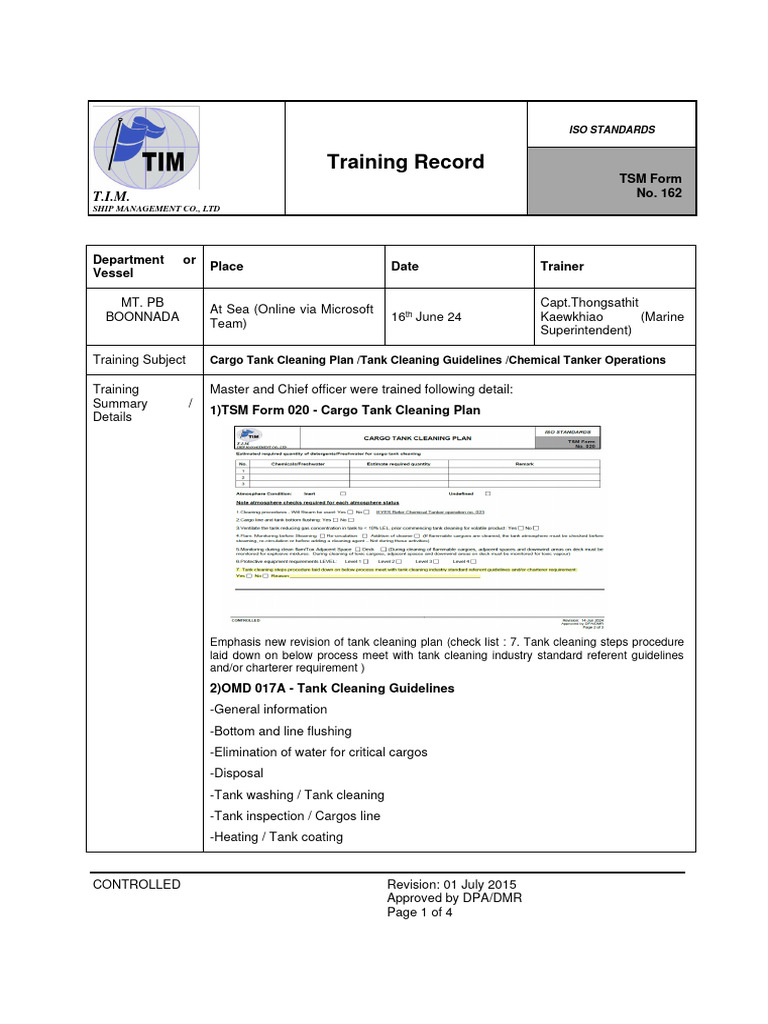 TSM Form 162 Training Record-Signed | PDF | Oil Tanker | Watercraft