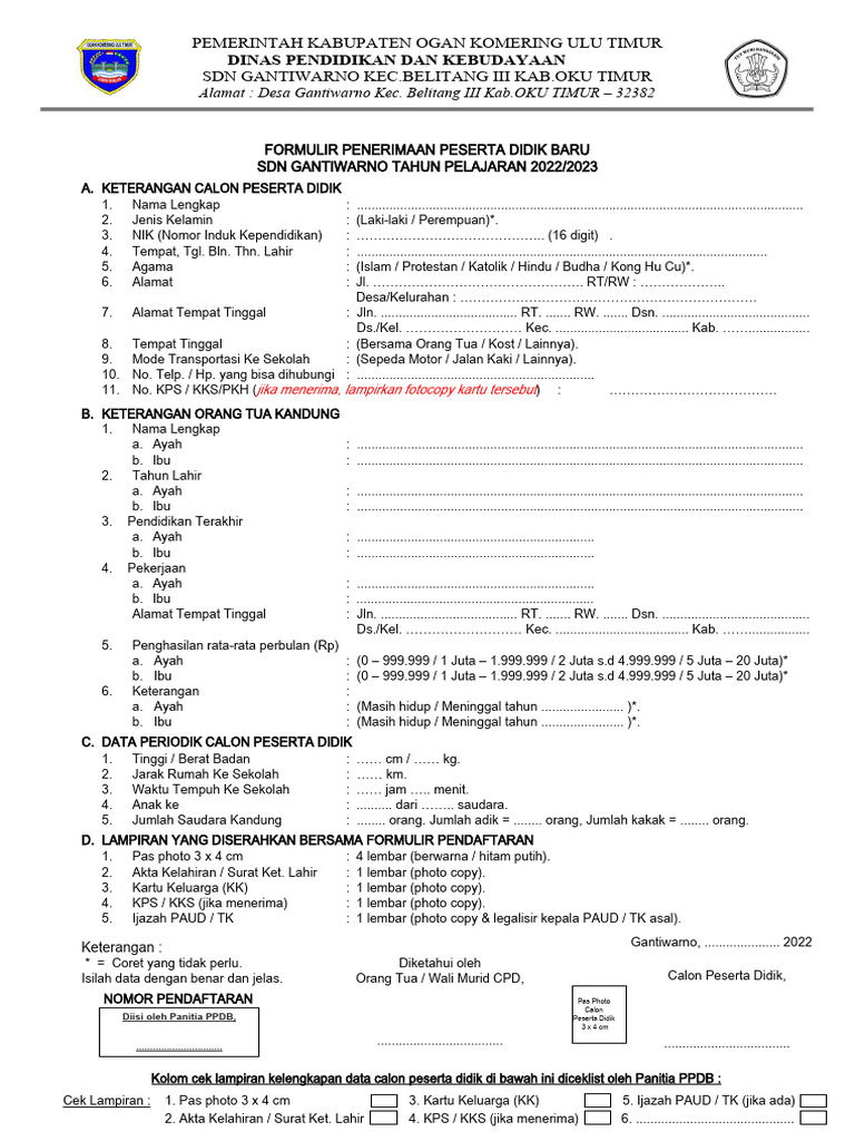 Formulir PSB SD Tahun 2021 | PDF
