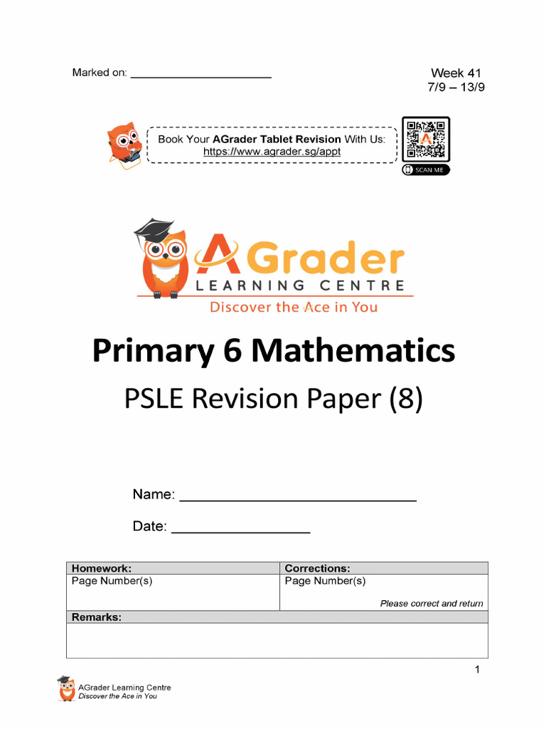 (Worked Solutions) Week 41 - P6 Math PSLE Revision Paper 8 | PDF