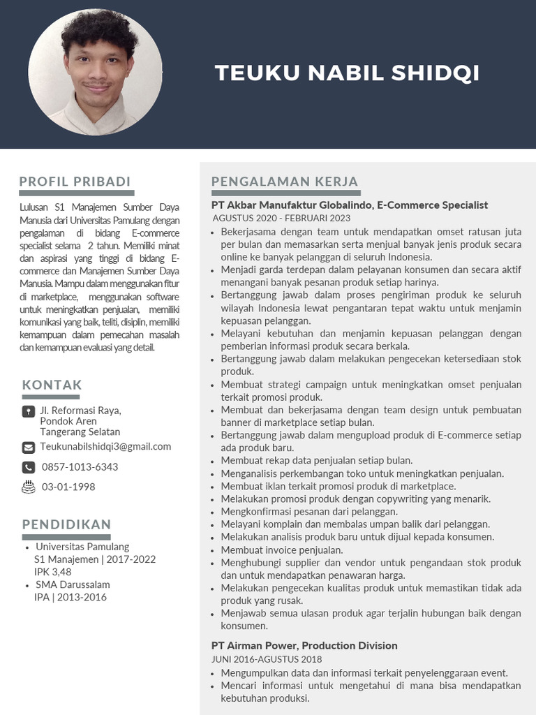 CV Teuku Nabil Shidqi | PDF | Bisnis