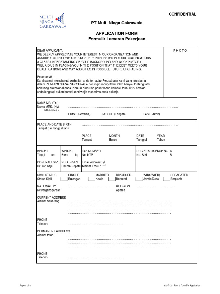200-F-001 Rev. 2 Form For Application | PDF