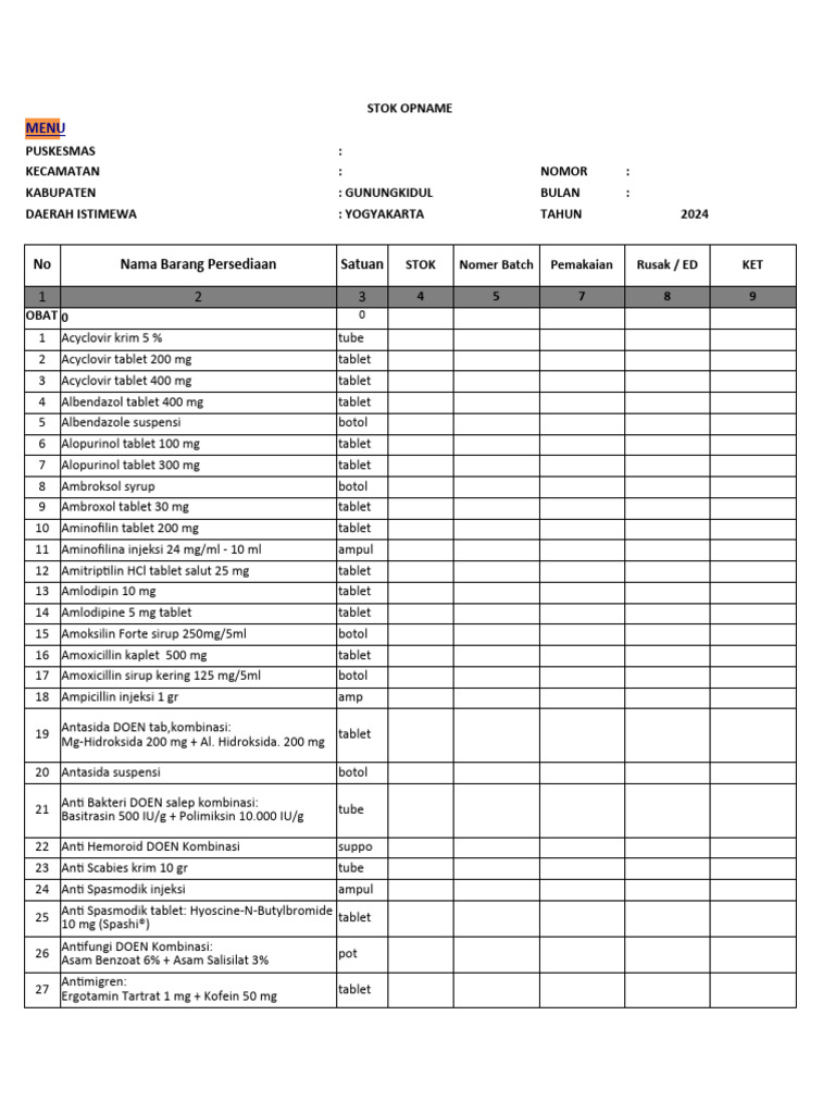 Form Stok Opname | PDF | Drugs