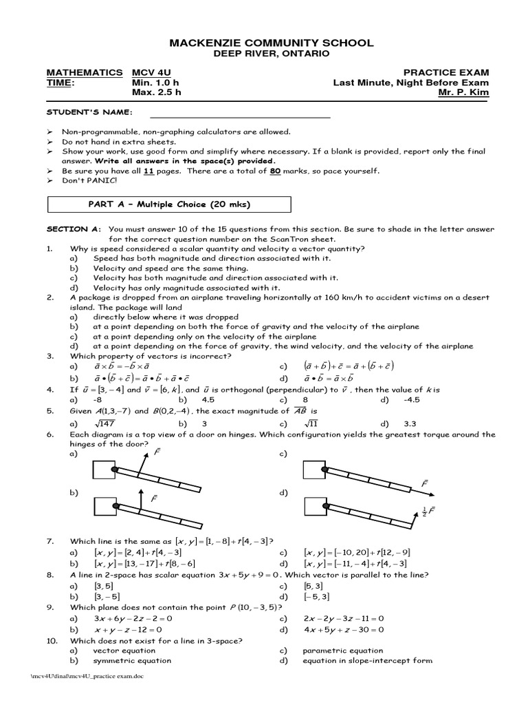 Mcv4U Practice Exam | Download Free PDF | Velocity | Derivative