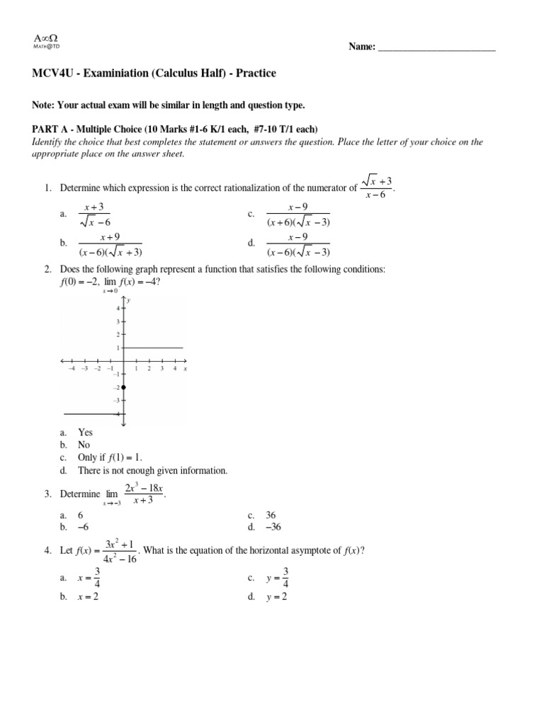 MCV4U Calculus Exam Practice Questions | PDF | Tangent | Mathematical ...