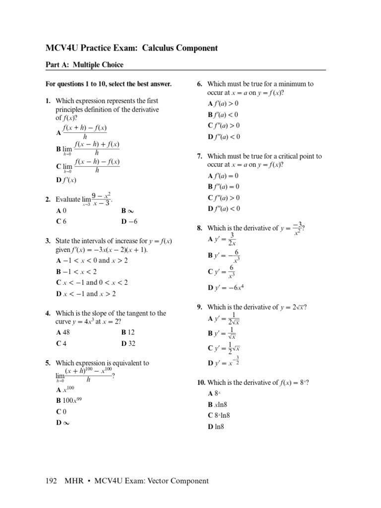 MCV4U Calculus and Vectors Exam Guide | PDF | Euclidean Vector | Force