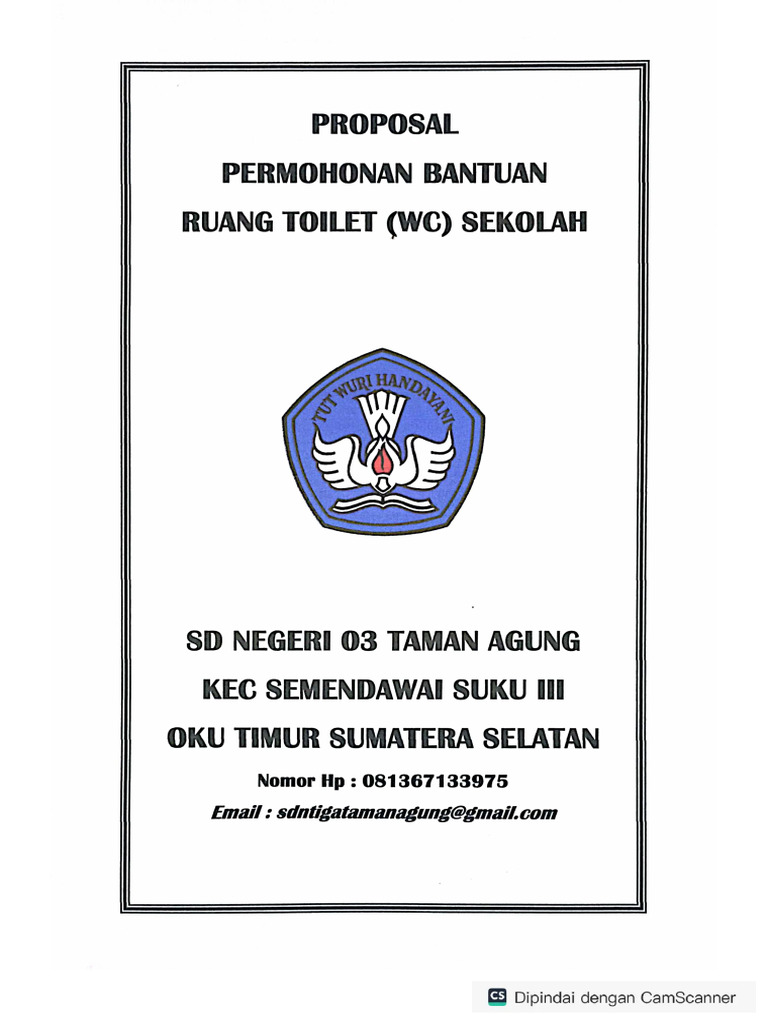 Proposal Permohonan Bantuan Ruang Toilet (WC) SD Negeri 03 Taman Agung | PDF