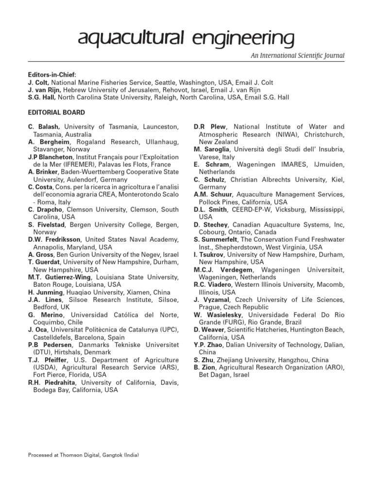 Editorial Board 2021 Aquacultural Engineering | PDF