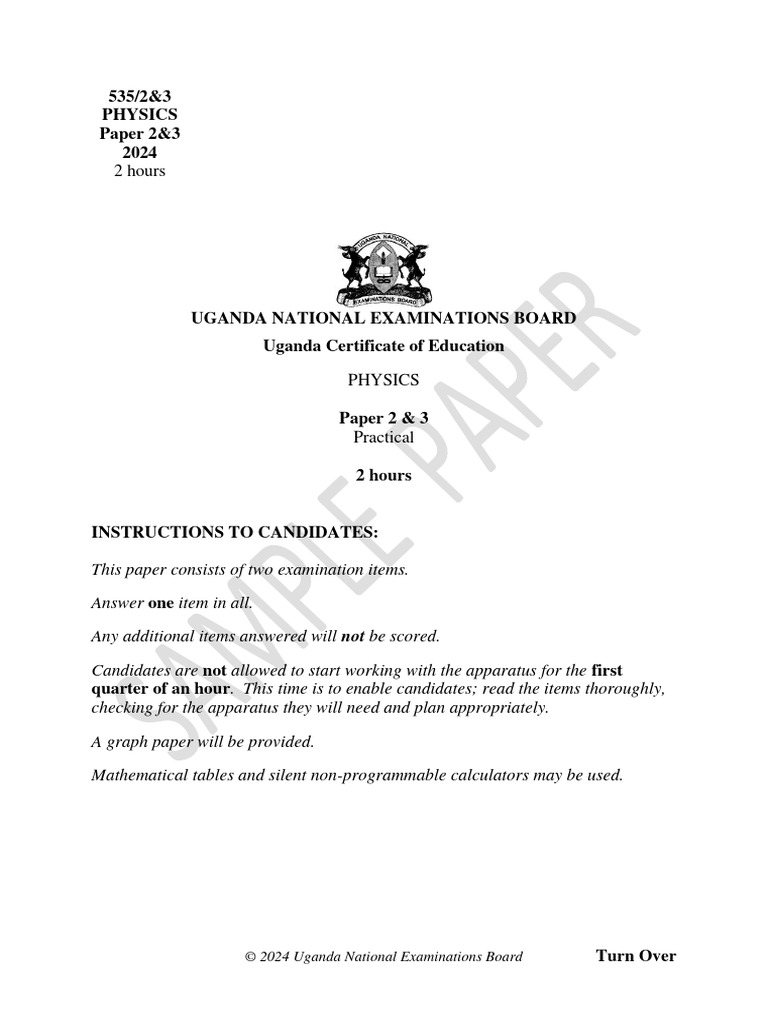 5352&3 Inst. Sch. Physics Practical Instrutions UNEB Sample Paper New Curriculum 2024 Plus ...