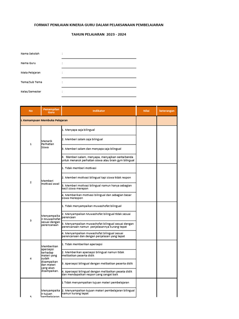 Supervisi KBM Sem 2 2023-2024 | PDF