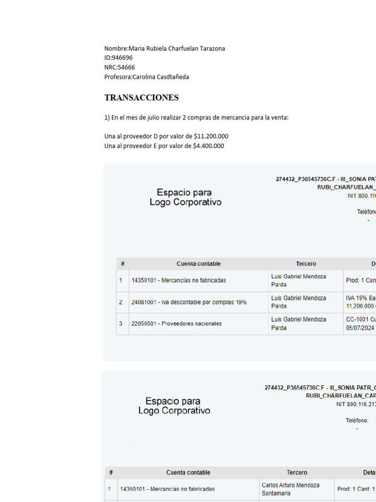 Actividad 1 (Taller de Transacciones Contables) | PDF | Tarjeta de débito | Impuesto al valor ...