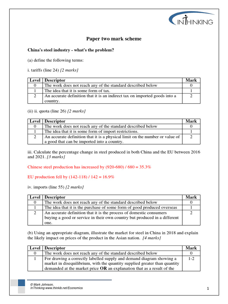 China Steel Mark Scheme New | PDF | Economic Equilibrium | Economic Surplus
