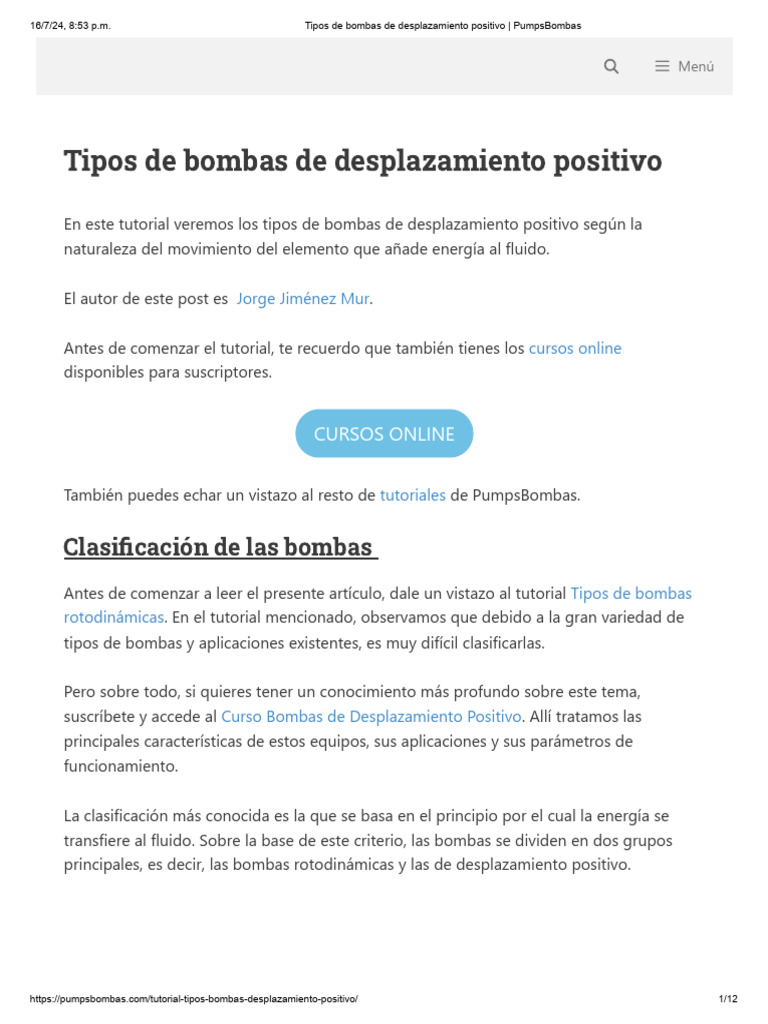 Tipos de Bombas de Desplazamiento Positivo - PumpsBombas | PDF | Engranaje | Bomba