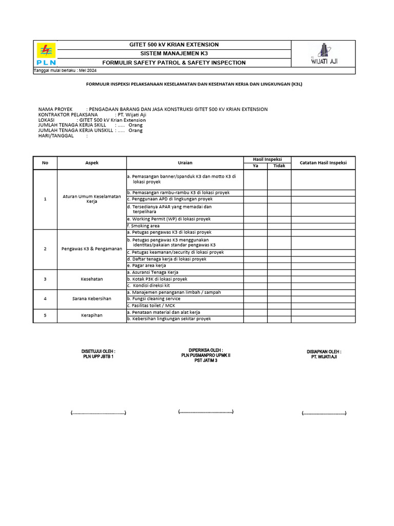 19 Juni 2024 - FORM SAFETY PATROL & SAFETY INSPECTION | PDF