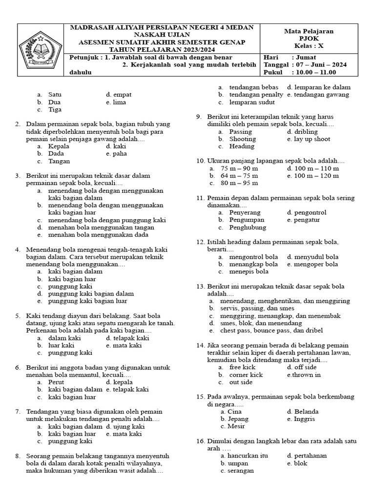 Kop Soal Asesmen Sumatif Akhir Semester Genap | PDF