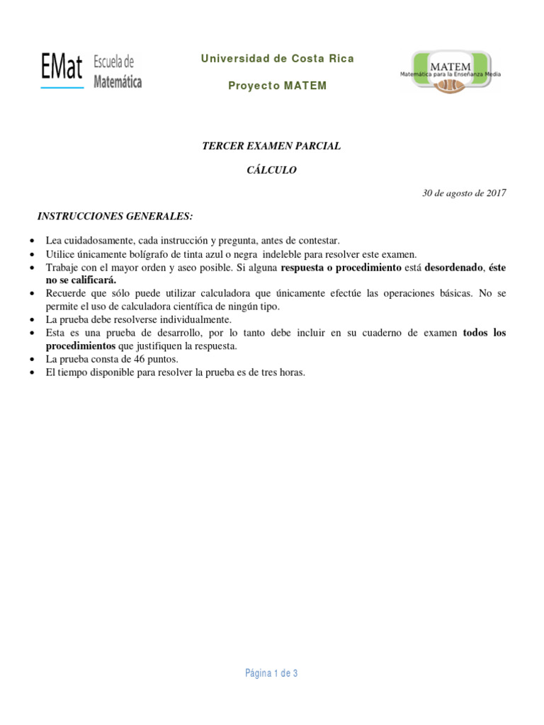 III PARCIAL CÁLCULO MATEM 2017_0 | PDF