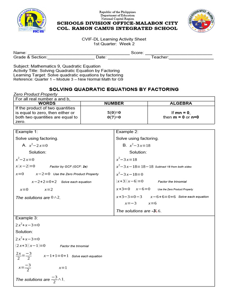Math 9: Factoring Quadratics | PDF | Equations | Factorization