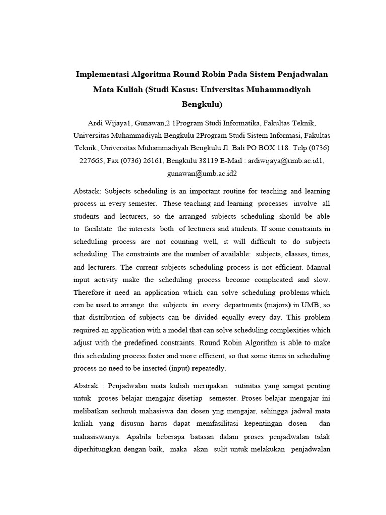 Implementasi Algoritma Round Robin Pada Sistem Penjadwalan Mata Kuliah | PDF | Teknologi & Rekayasa