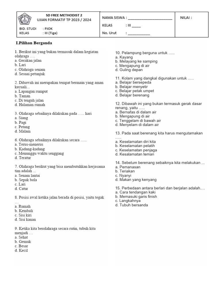 Soal Pjok KLS 3 | PDF