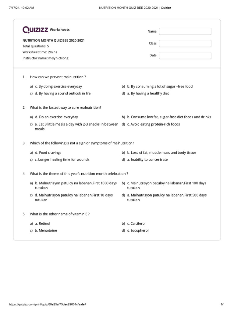Nutrition Month Quiz Bee 2025 Review | PDF | Wellness
