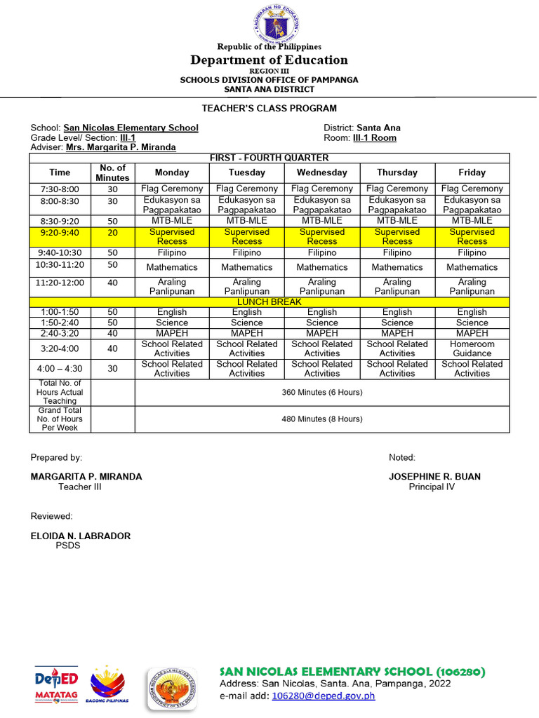 Teachers Class Program-Grade 3 | PDF | Educational Organizations | Schools